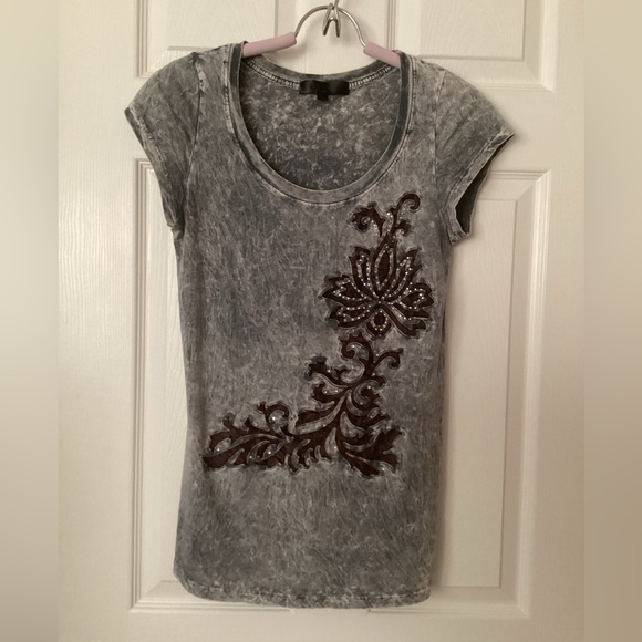 mandee | Tops | Vintage Mandee Graphic Top Sz S Lace Cut Outs Rhinestones Y2k Goth Burnout Tee ...